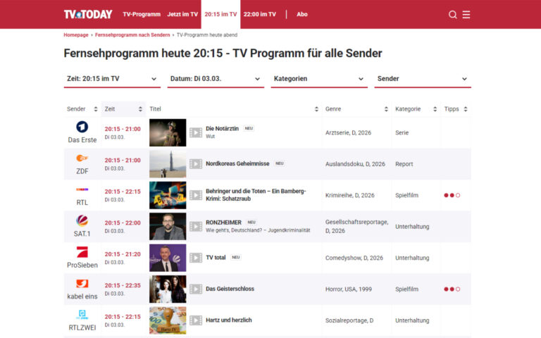 TV Programm online kostenlos: Die besten Fernsehprogramm-Websites ...